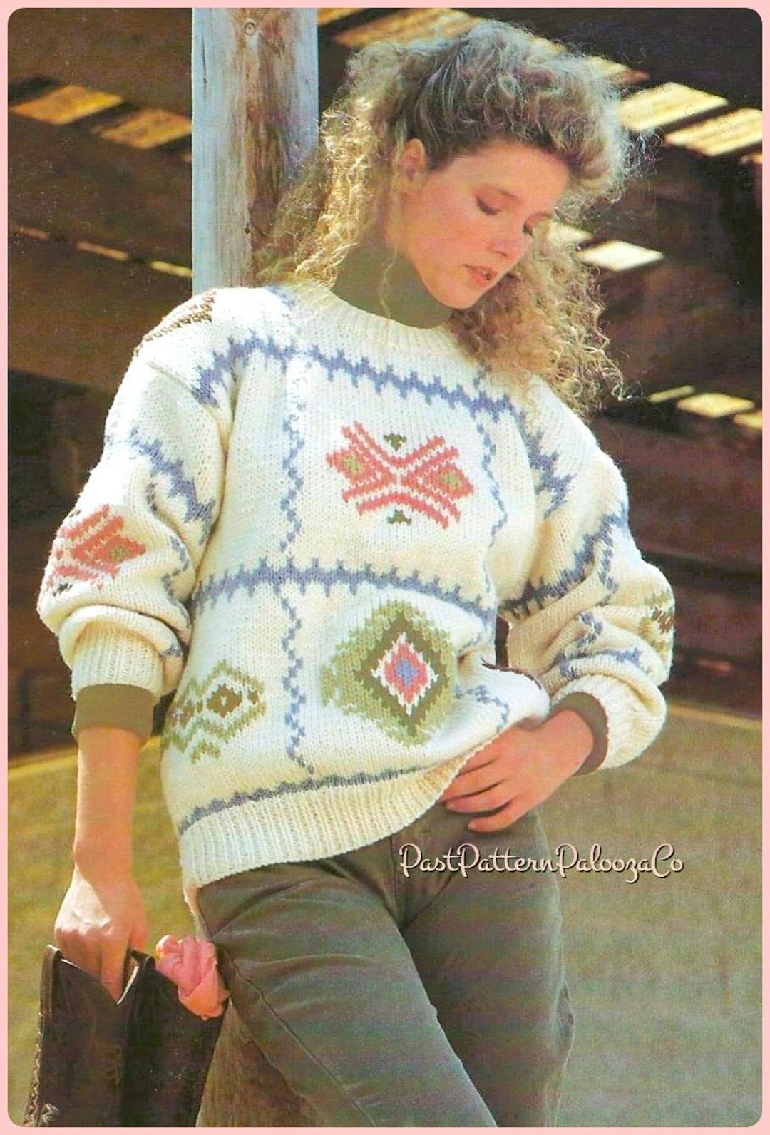Vintage Knitting Pattern Womens Santa Fe Motif Pullover Sweater PDF ...