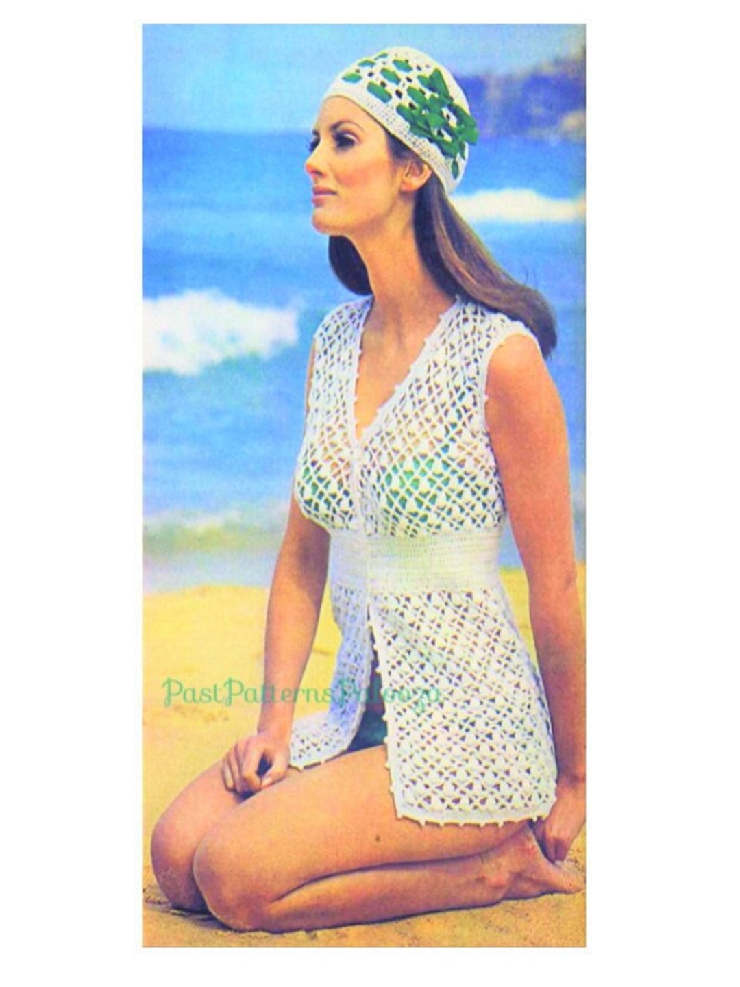 Vintage Crochet Pattern Womens Pretty Lace Beach Bikini Cover up Top ...