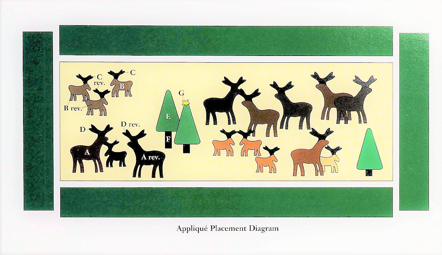 Vintage Sewing Pattern Christmas Calico Reindeer Table Runner Quilt Top ...
