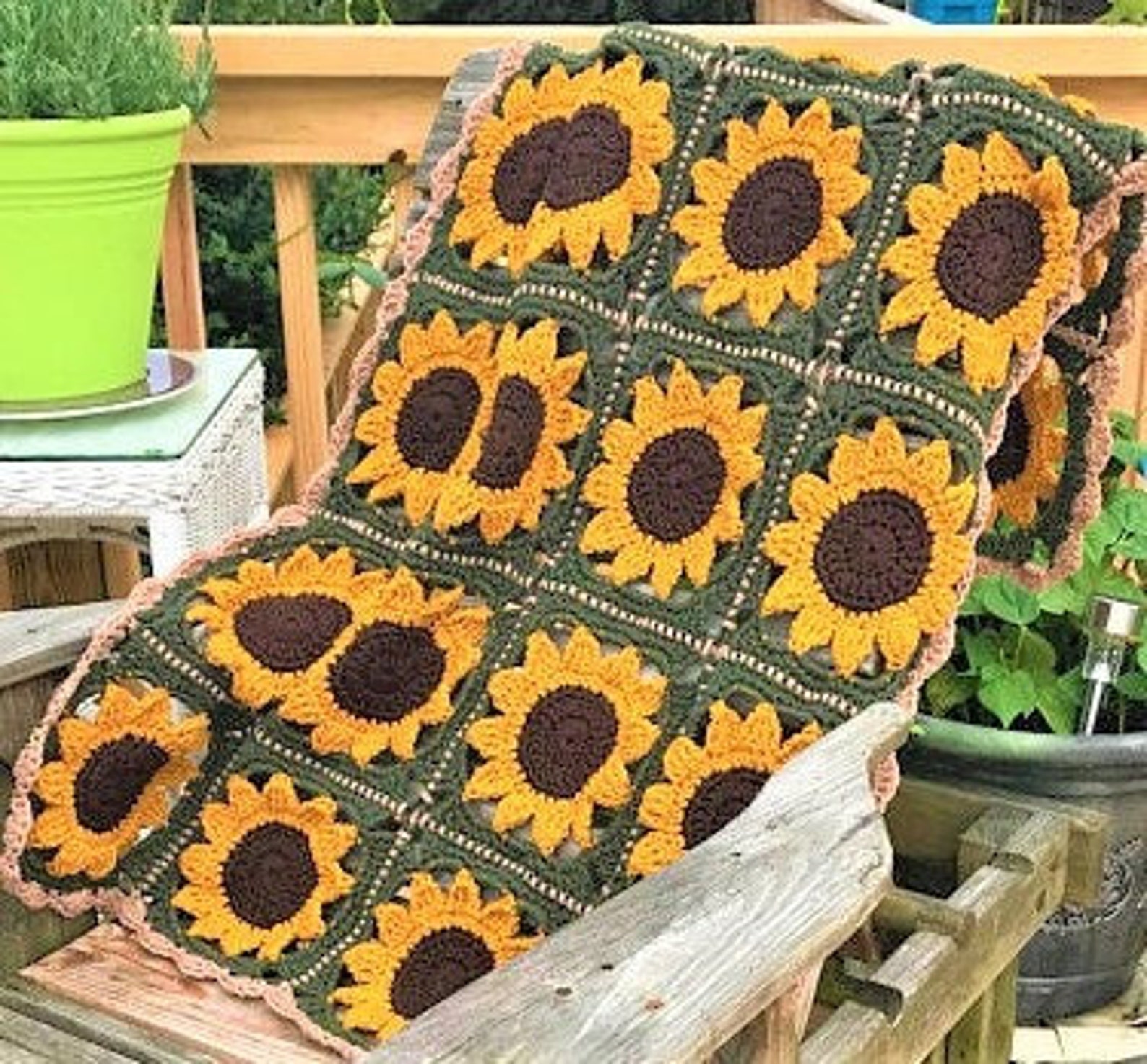 Crochet Sunflower Motif Afghan Pattern PDF Instant Digital Download ...