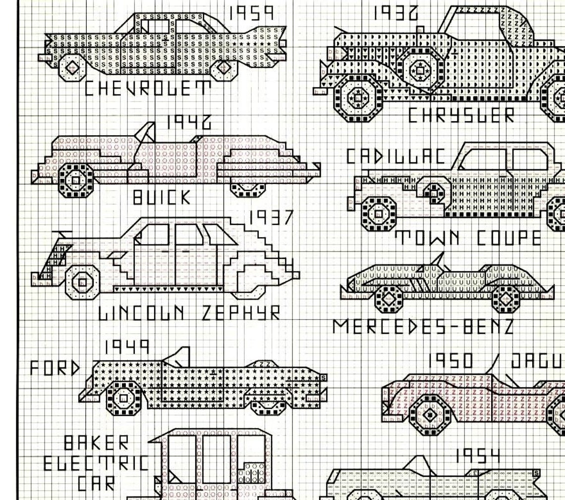 Vintage Cross Stitch Patterns Mini Classic Cars Motifs PDF - Etsy