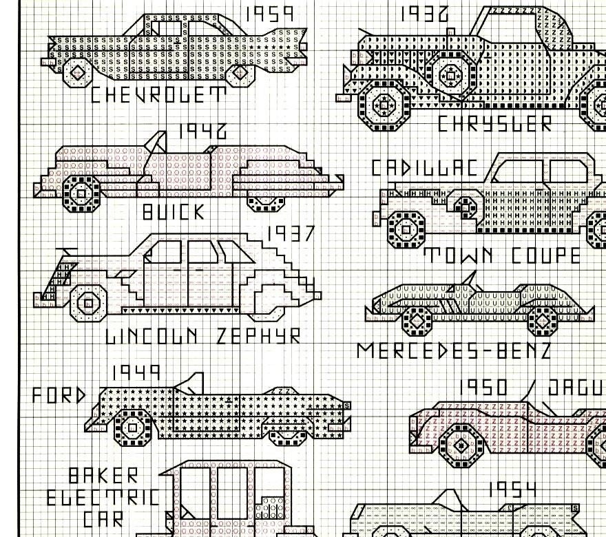 Vintage Cross Stitch Patterns Mini Classic Cars Motifs PDF Instant ...