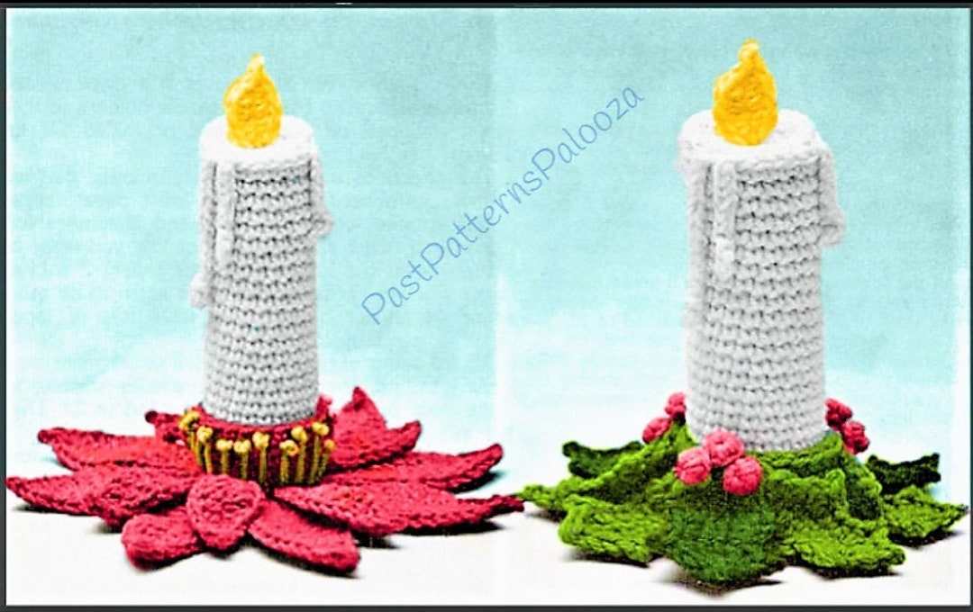 Vintage Crochet Pattern Christmas Candles With Poinsettia and Holly ...