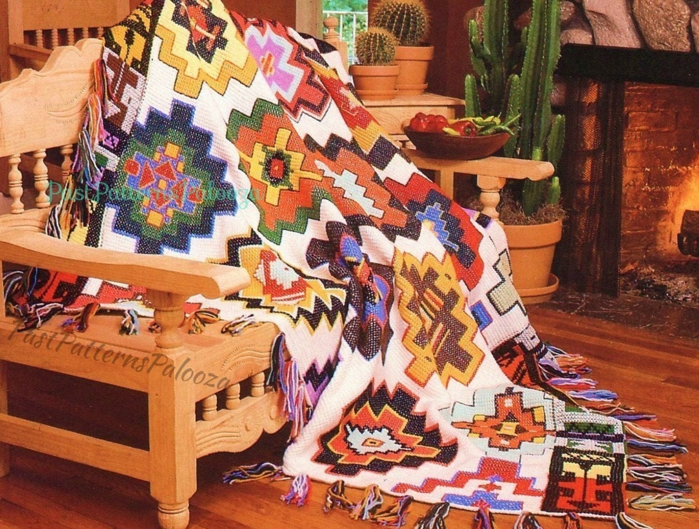Vintage Crochet Pattern Aztec Mayan Medallions Indian Afghan Blanket ...