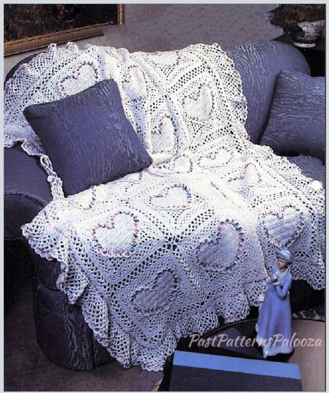 Vintage Crochet Pattern Puff Heart Squares Afghan PDF Instant Digital ...