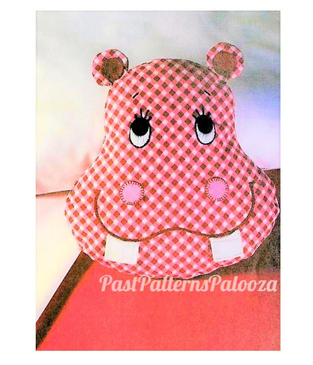 Vintage Sewing Pattern 10" Cute Hippo Face Pillow Gingham Fabric PDF ...