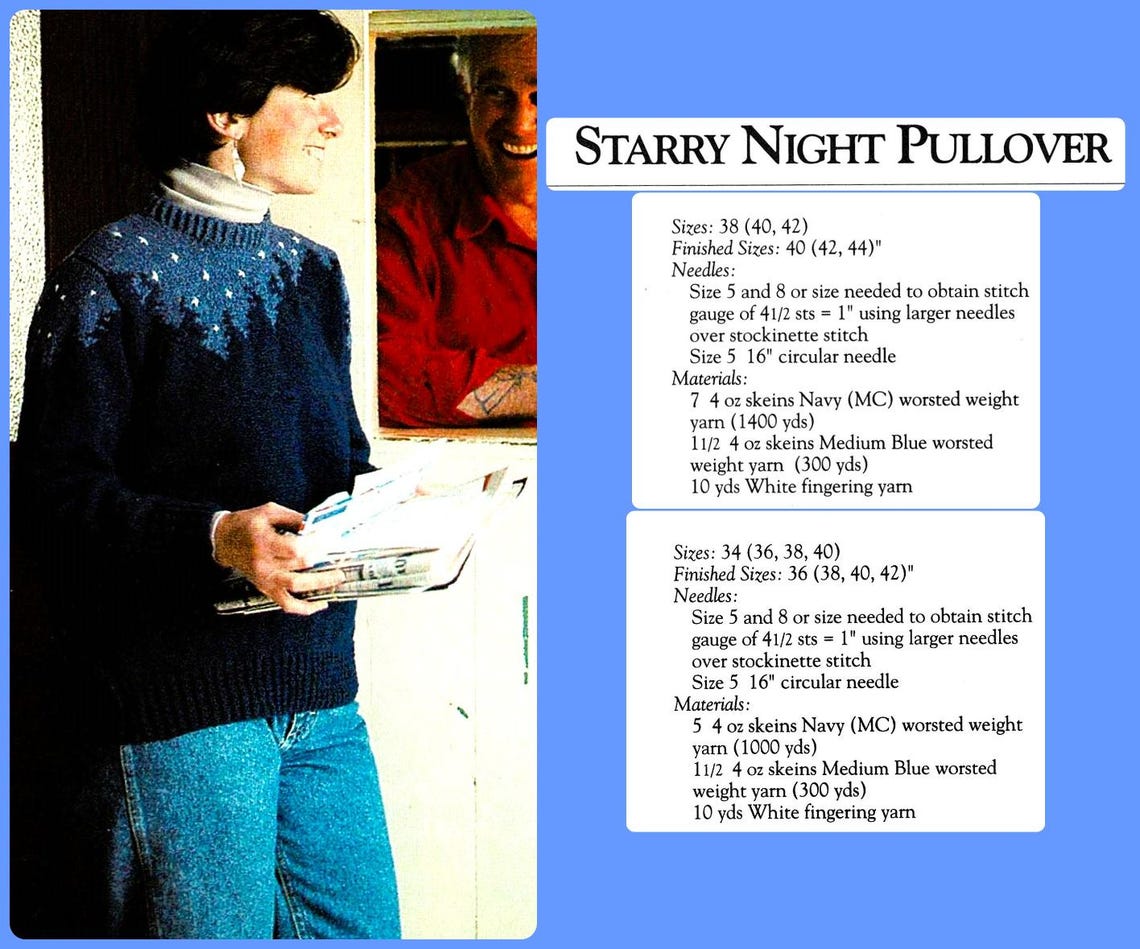 Vintage Knitting Pattern Starry Night Picture Sweater PDF Instant ...