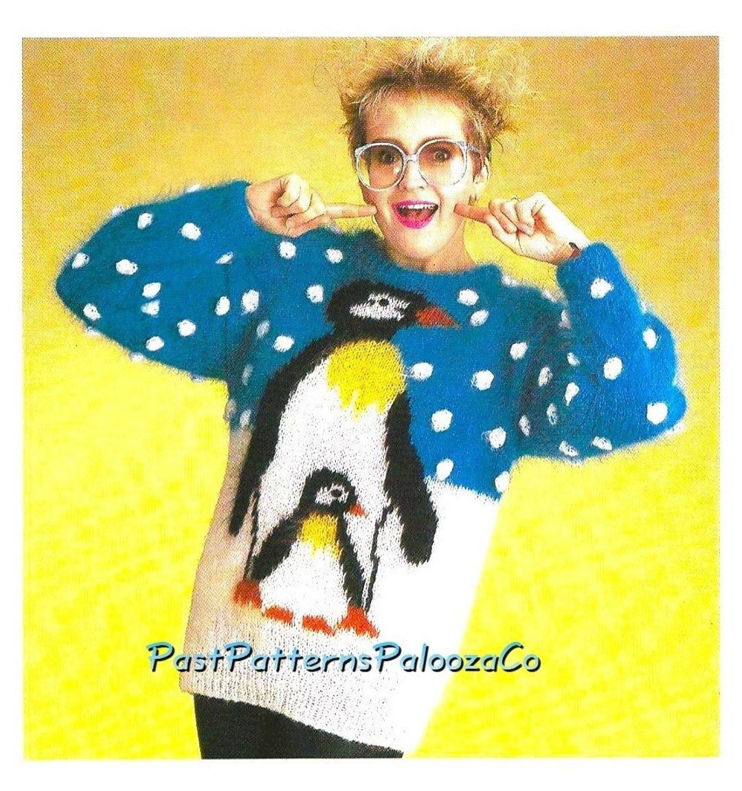Vintage Knitting Pattern Fun Penguin Sweater PDF Instant Digital ...
