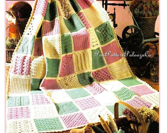 Vintage Crochet Pattern Patchwork Sampler Afghan Square Block Motif ...