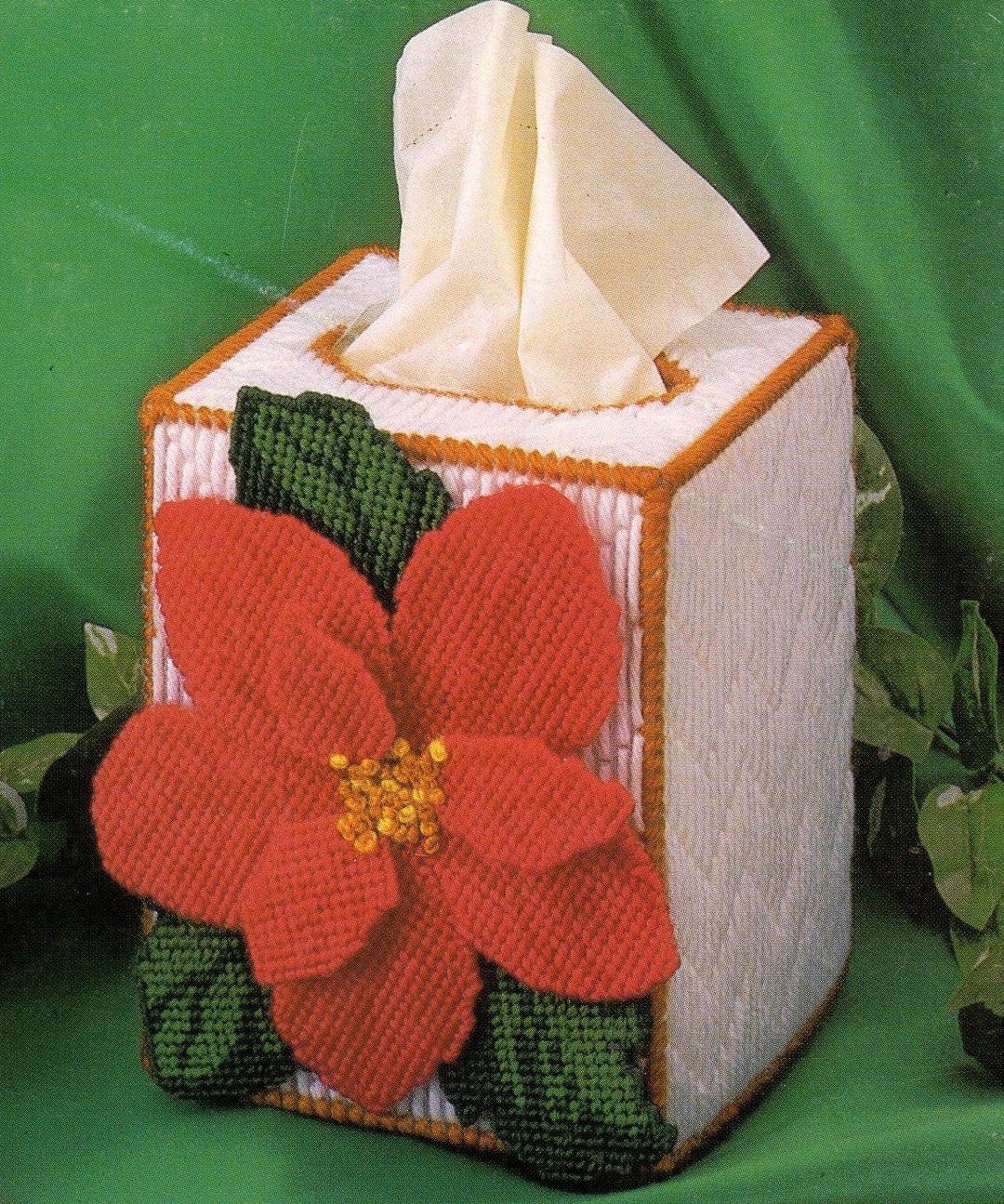 Vintage Plastic Canvas Christmas Tissue Box Cover Pattern Poinsettia ...
