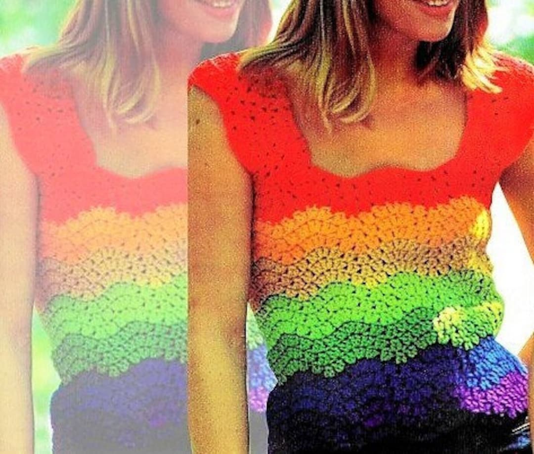 Vintage Crochet Pattern Womens Rainbow Top PDF Instant Digital Download ...