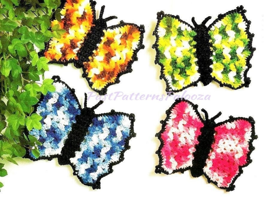 Vintage Crochet Pattern 8" Butterfly Potholders PDF Instant Digital ...