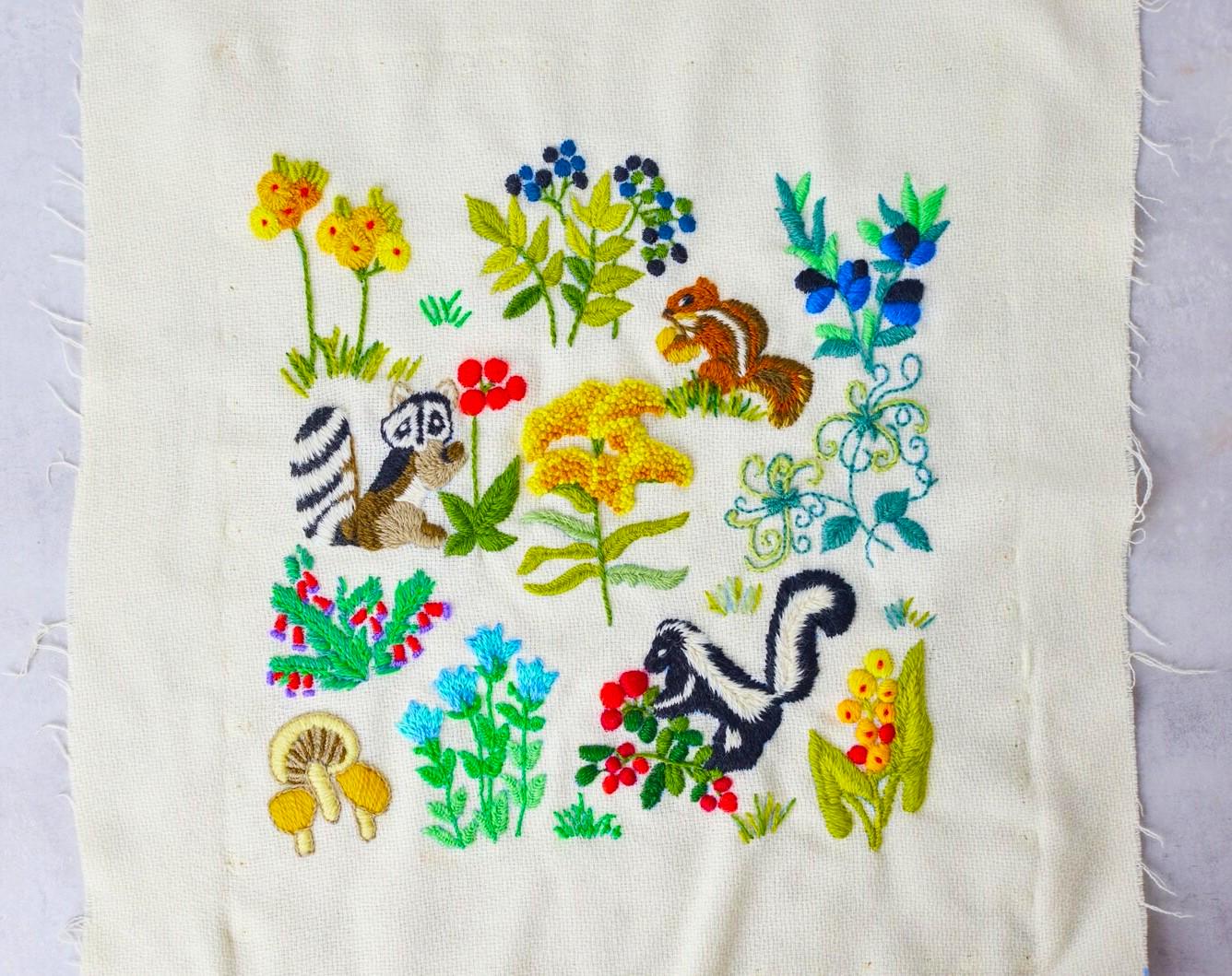 Vintage Crewel Embroidery Pattern Woodland Animals Berries Flower ...