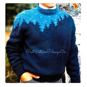 Vintage Knitting Pattern Starry Night Picture Sweater PDF Instant ...