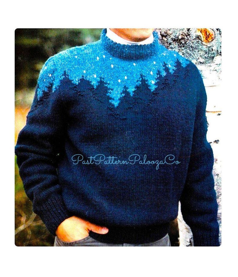 Vintage Knitting Pattern Starry Night Picture Sweater PDF Instant ...