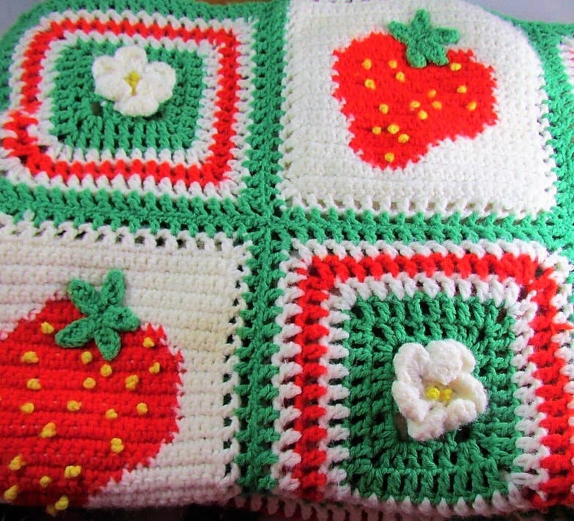 Vintage Crochet Pattern Strawberries Rosette Blossoms Afghan - Etsy