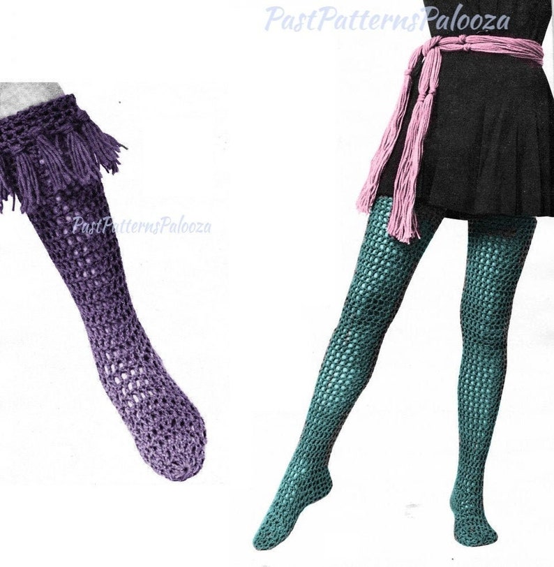 Vintage Crochet Pattern Womens Pretty Mesh Net Long Stockings Tights ...