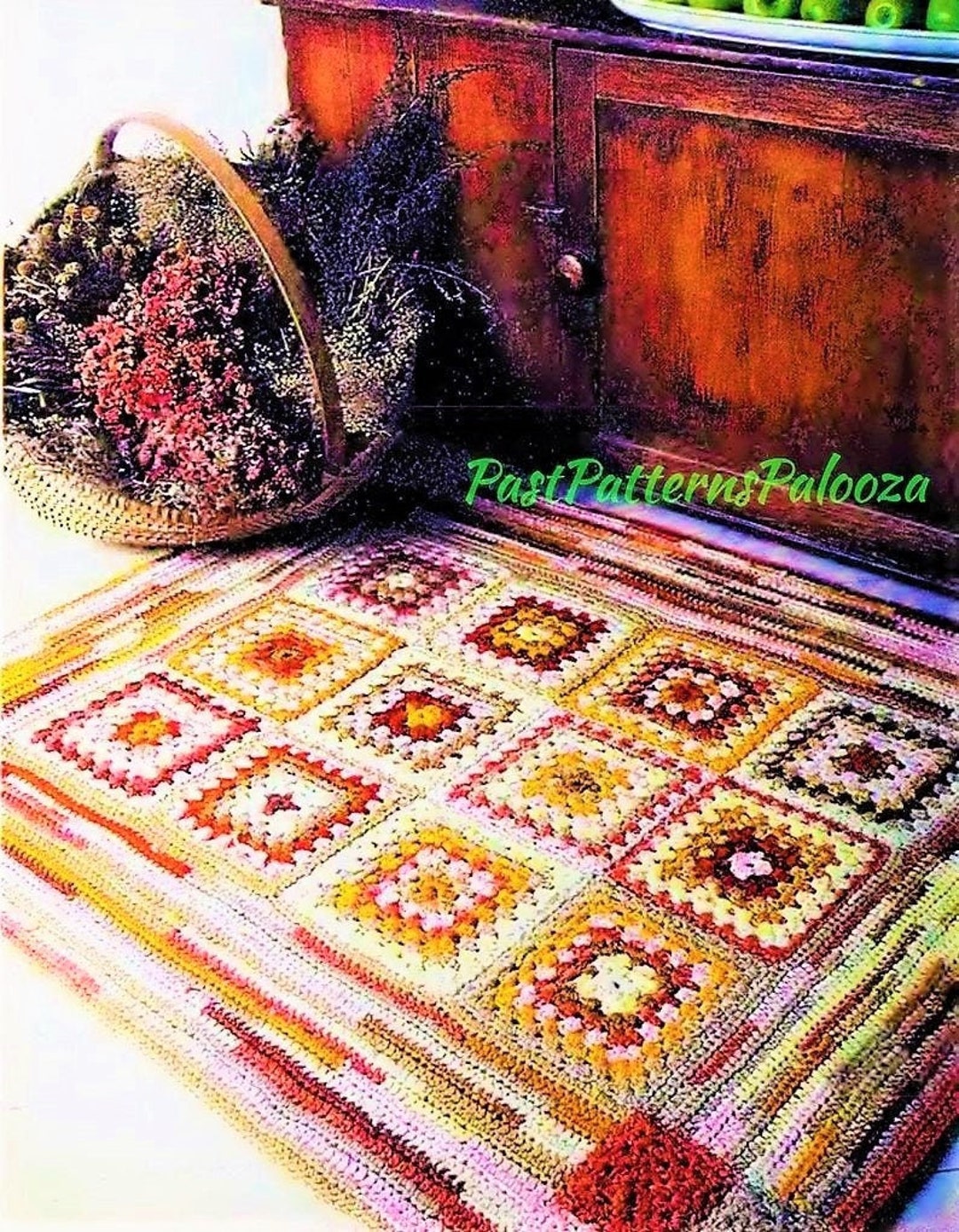 Vintage Crochet Pattern Granny Square Rug Boho Bohemian Decor PDF ...