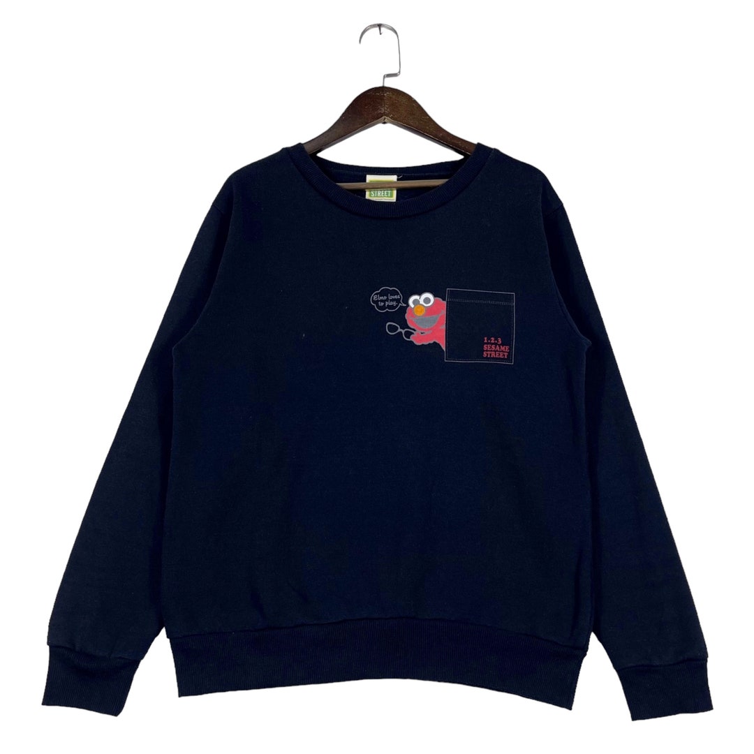 Vintage Sesame Street Elmo Sweatshirt Crewneck Navy Blue Pullover ...
