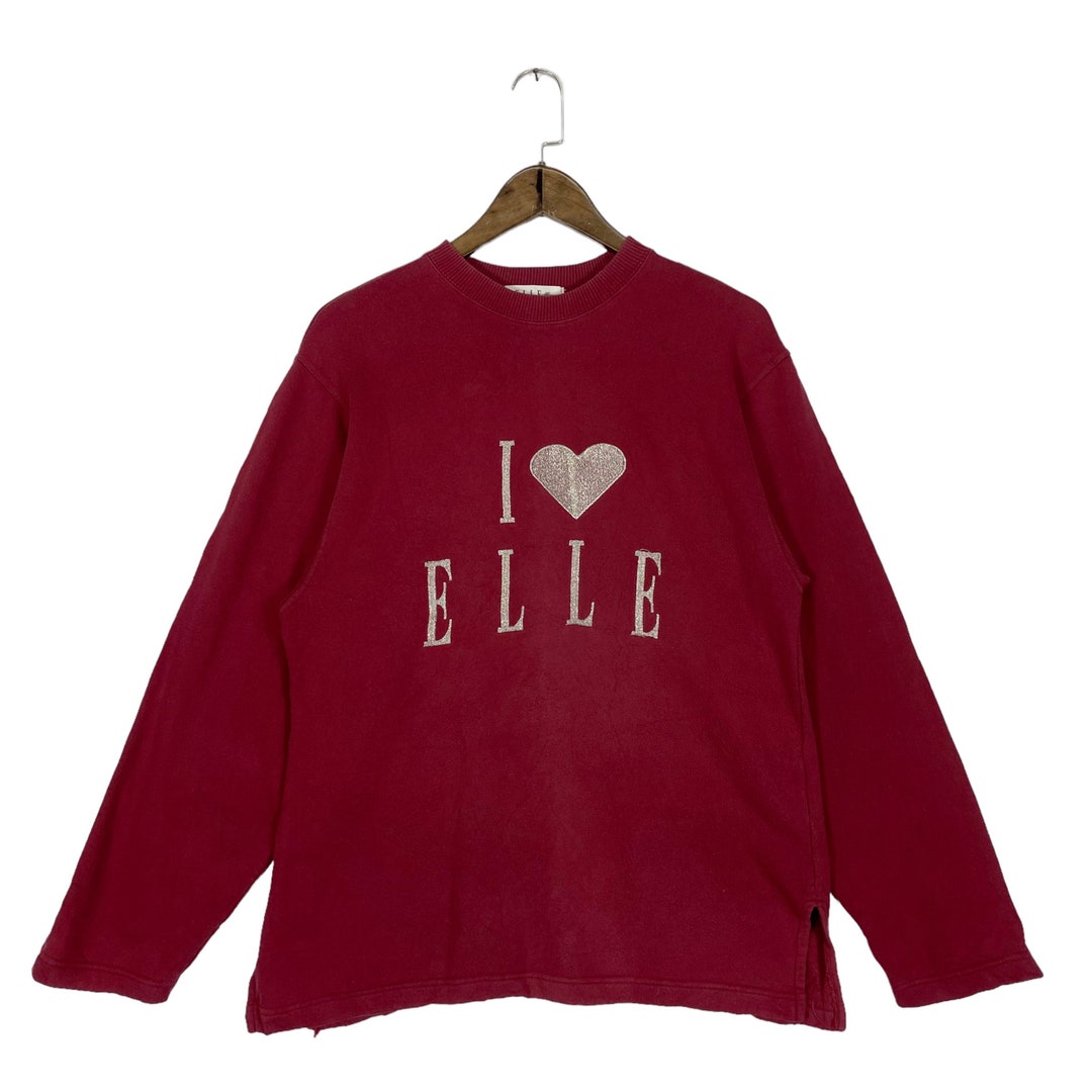 Vintage I Love Elle Embroidered Logo Sweatshirt Crewneck Red Pullover Jumper Size L - Etsy