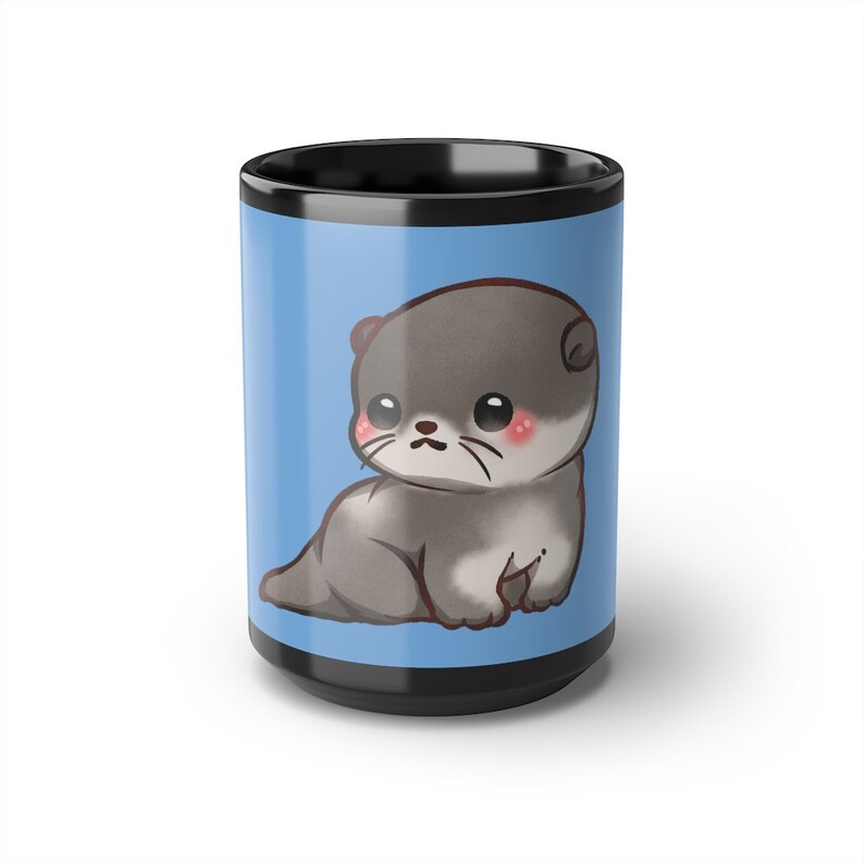 Otter Pup Chibi Kawaii Light Blue/black Mug, 15oz - Etsy