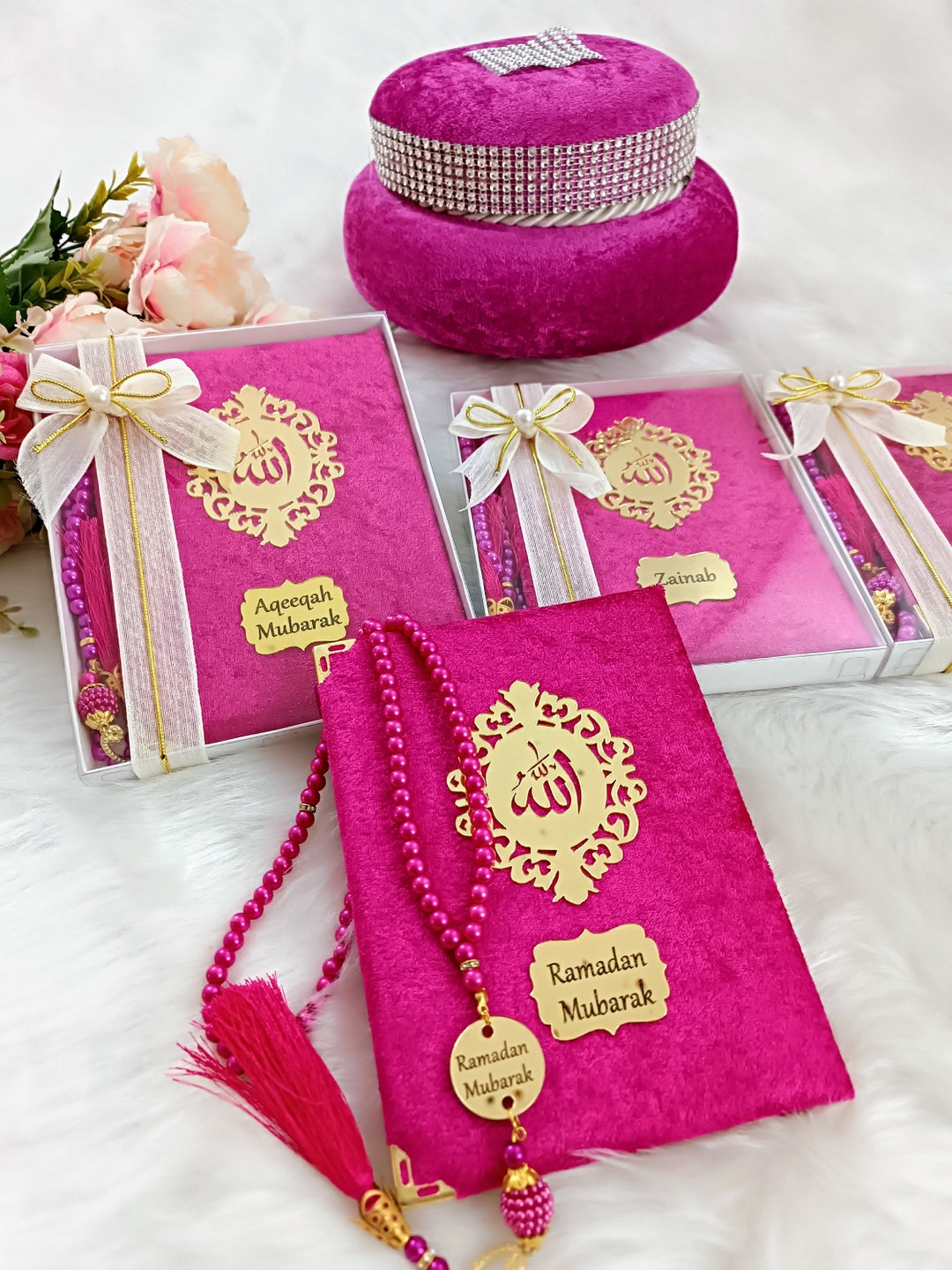 Personalized Velvet Dua Book Tasbeeh Pouch With Decorated Box Muslim ...