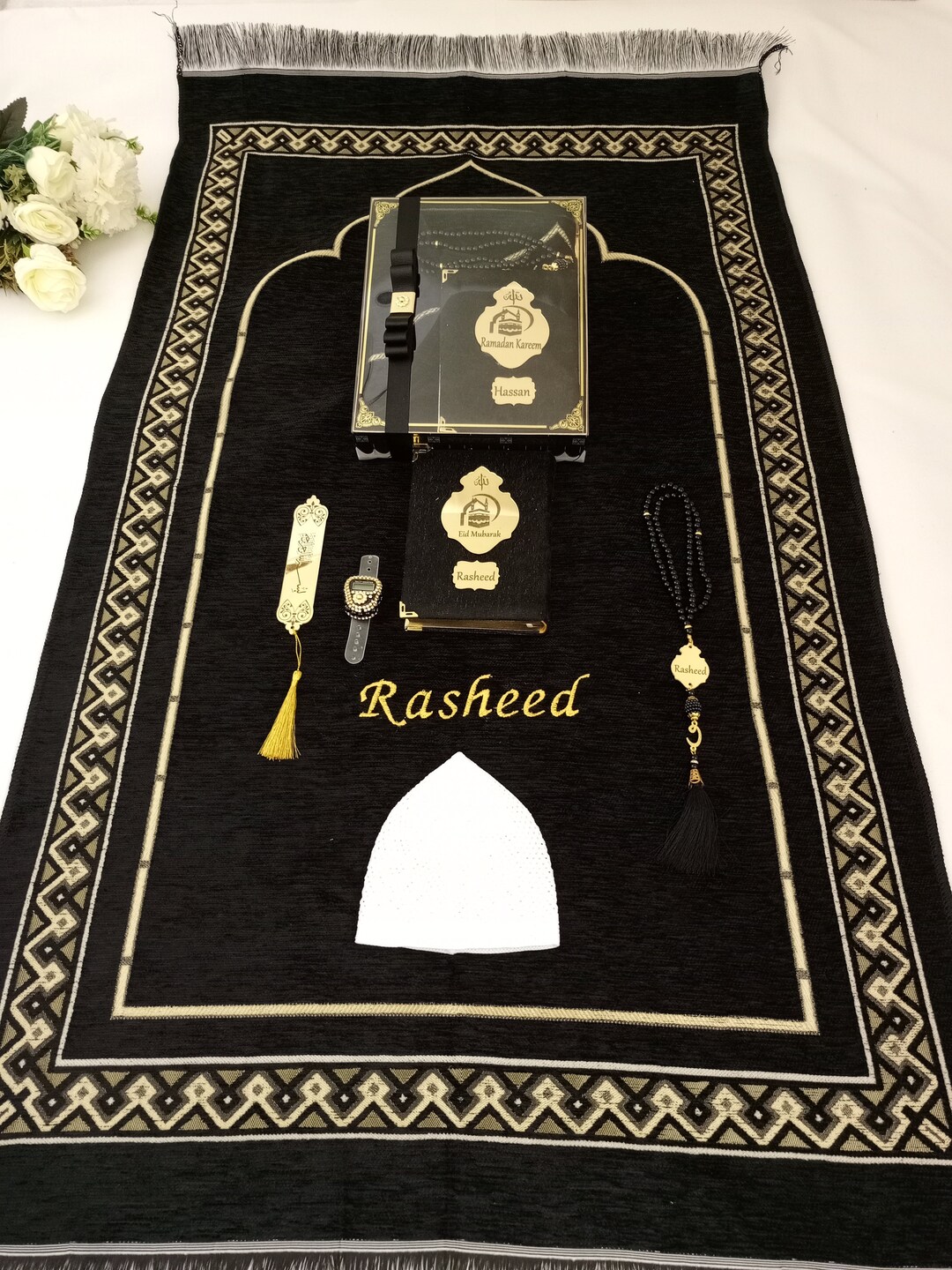 Personalized Prayer Mat Yassen Quran Gift Set | Muslim Gift for Him ...