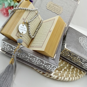 Personalized Prayer Velvet Quran Pearl Prayer Beads Islamic Gift Set ...