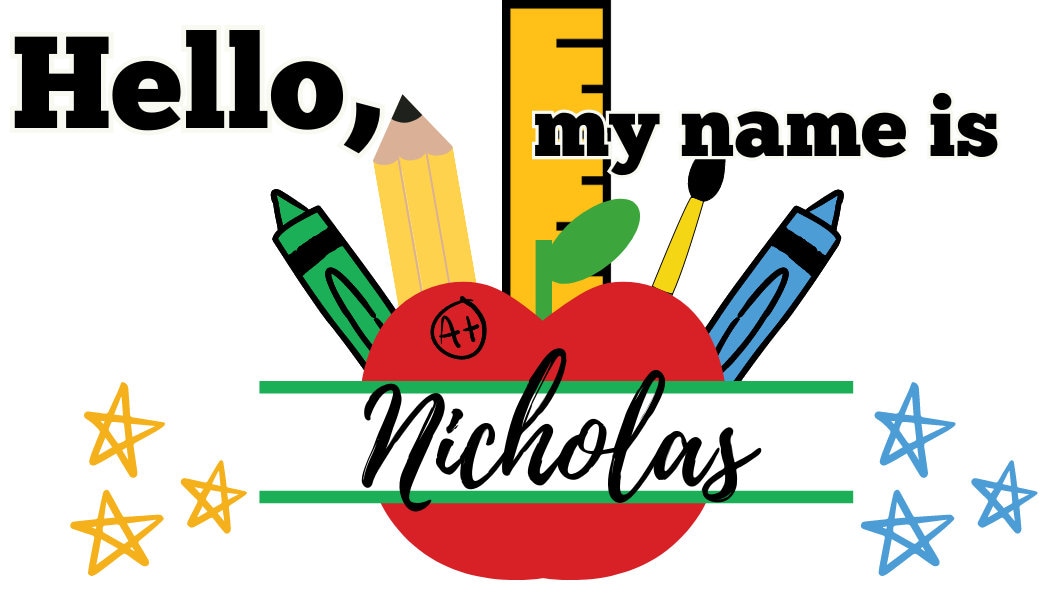 Kids School Name Tag Template, School Supplies Design, Digital ...