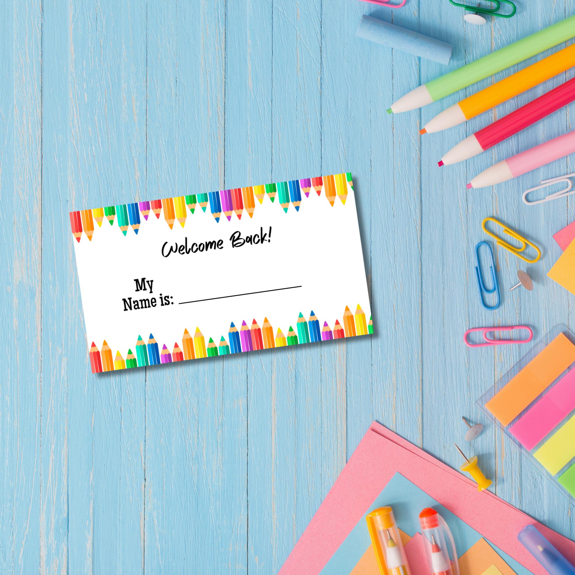Kids School Name Tag Template, Pencil Border Design, Digital Printable ...