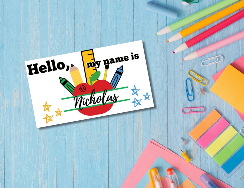 Kids School Name Tag Template, School Supplies Design, Digital ...