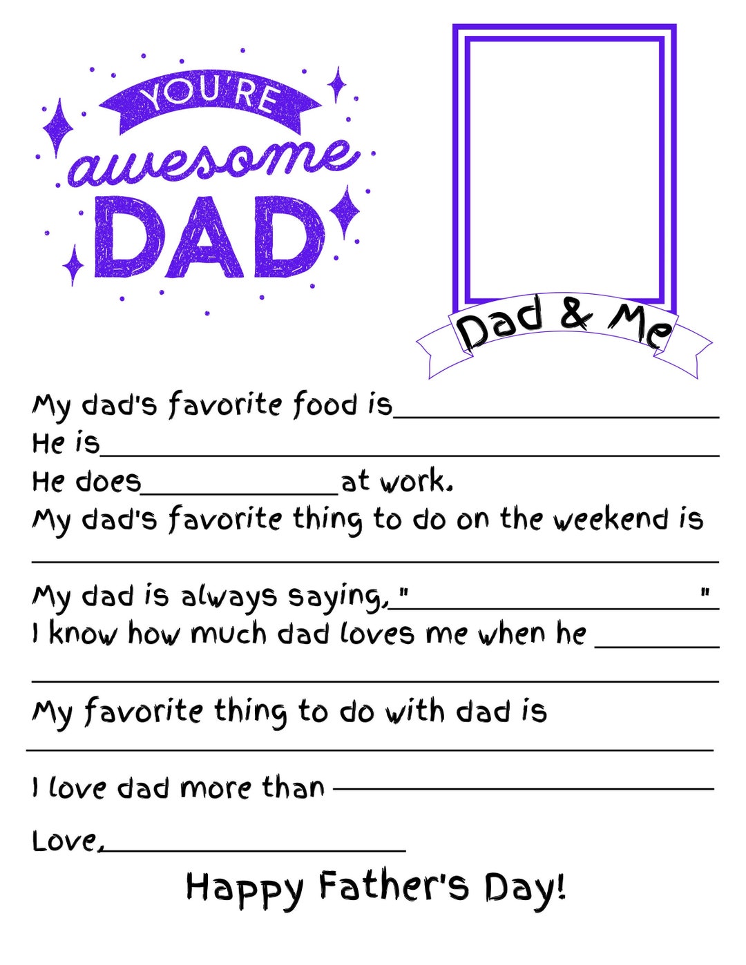 Printable All About Dad Fill in Template, Du bist fantastisch Dad ...