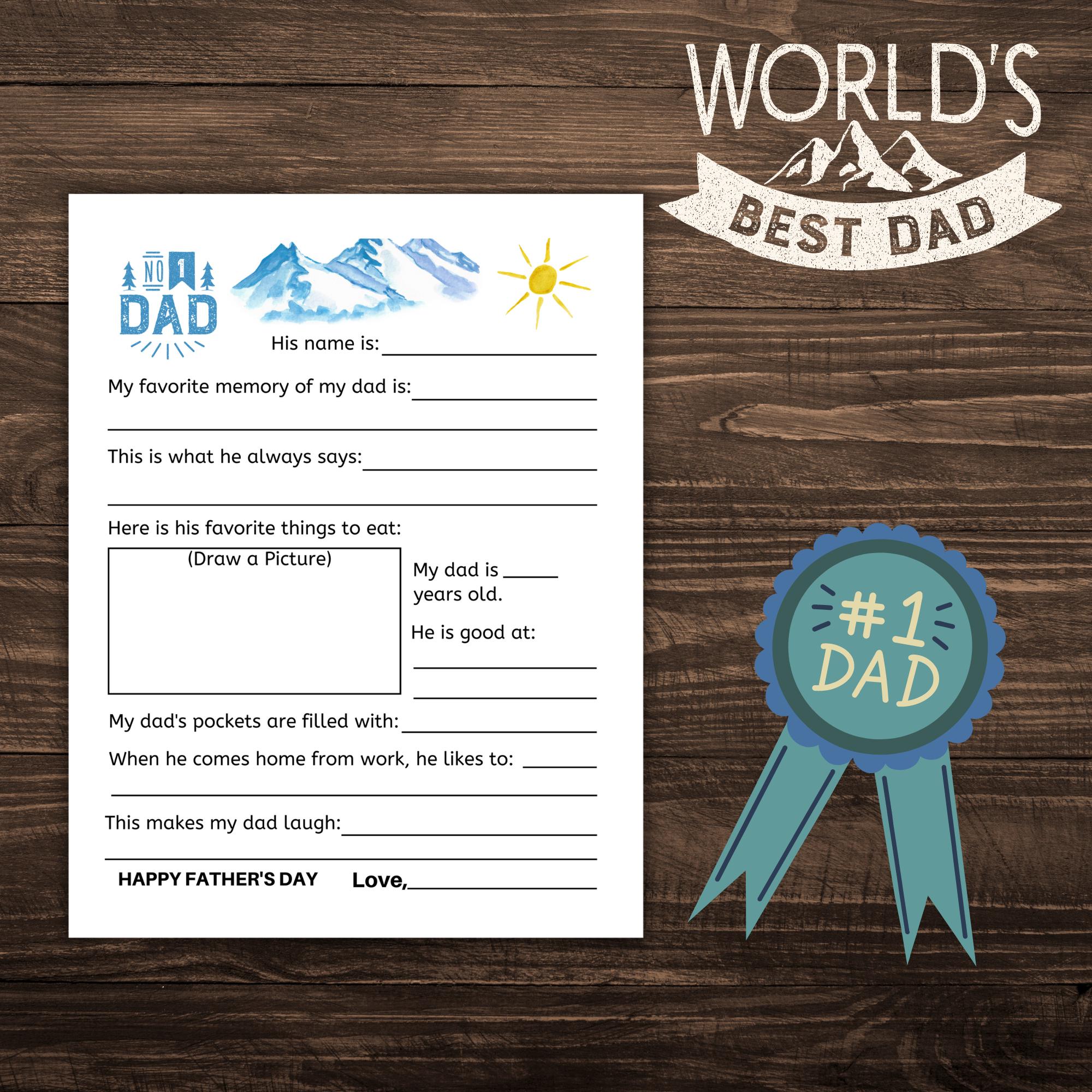 Printable All About Dad Fill in Template, No. 1 Dad Instant Download ...