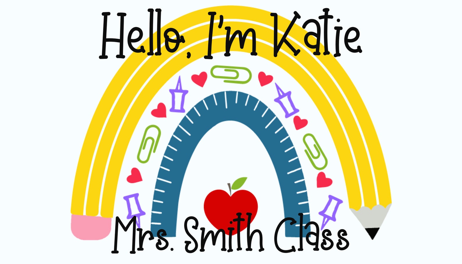 School Name Tag Template, School Supplies Rainbow Name Tag, Digital ...