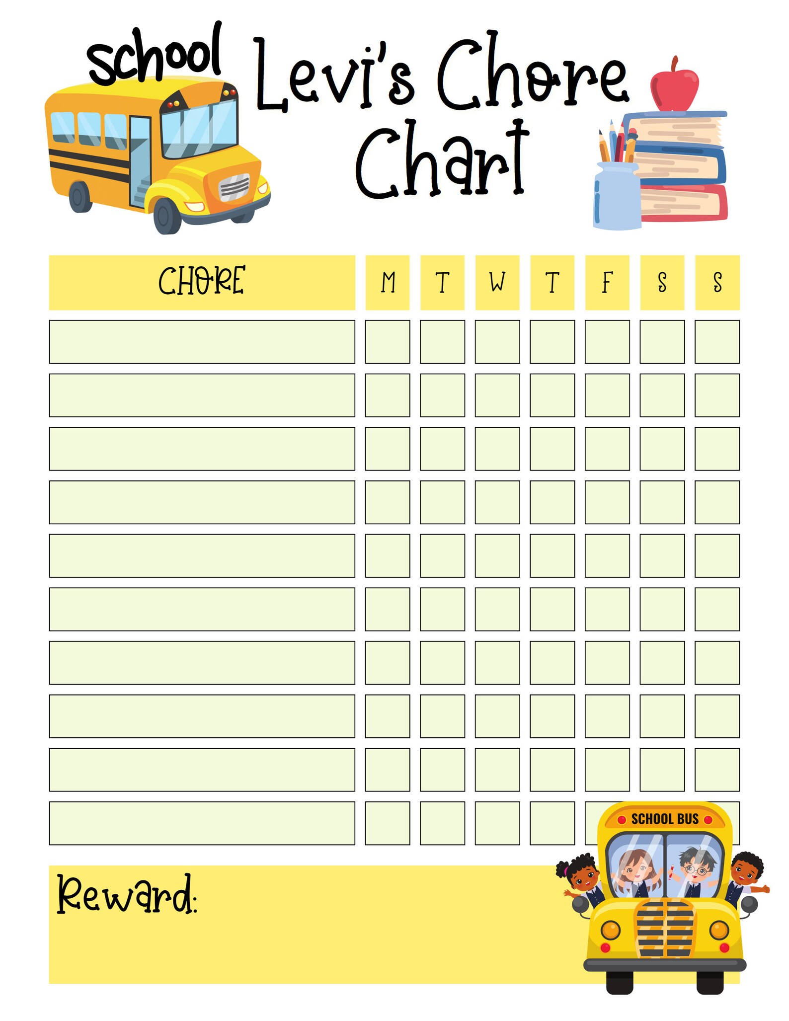 School Themed Chore Chart Digital Download Template, Fridge Chore Chart ...