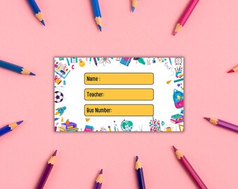 School Name Tag Template, School Supplies Rainbow Name Tag, Digital ...