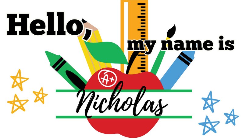 Kids School Name Tag Template School Supplies Design Digital - Etsy