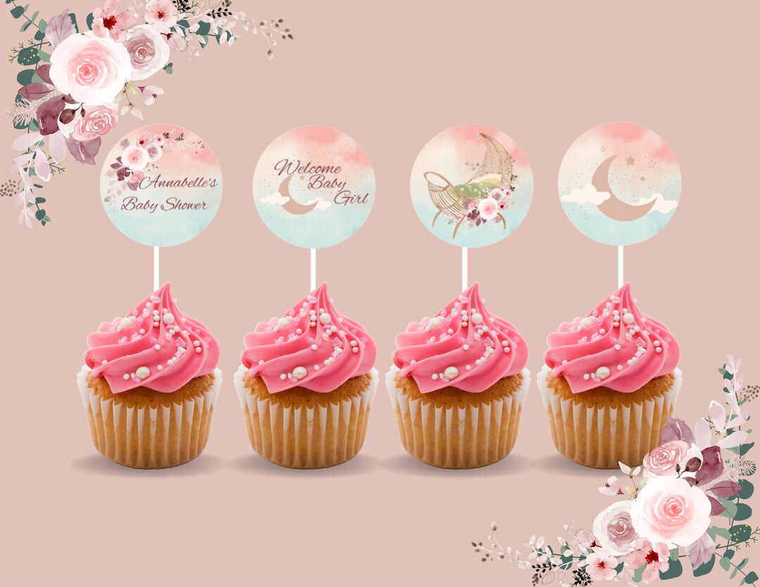 Boho Pink Baby Shower Cupcake Toppers Template, It's a Girl, Boho Theme ...