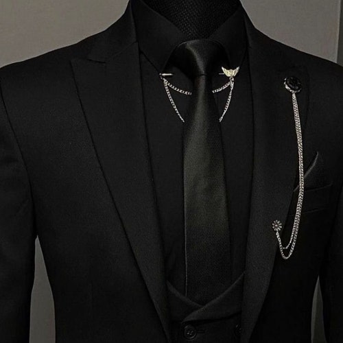 Men Suits Black 3 Piece Slim Fit One Button Wedding Groom Etsy