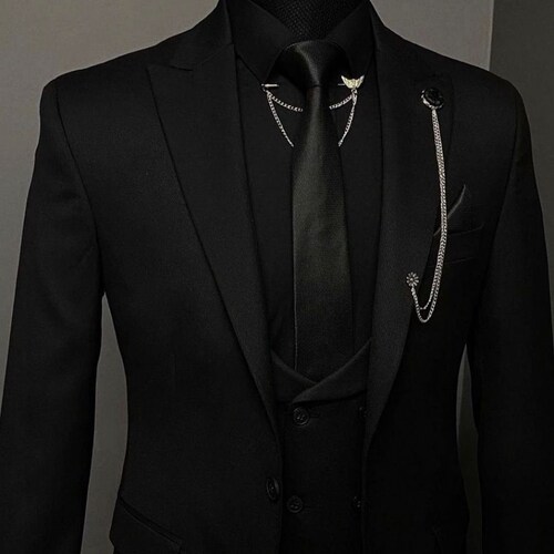Men Suits Black 3 Piece Formal Fashion Slim Fit Wedding Suit Etsy