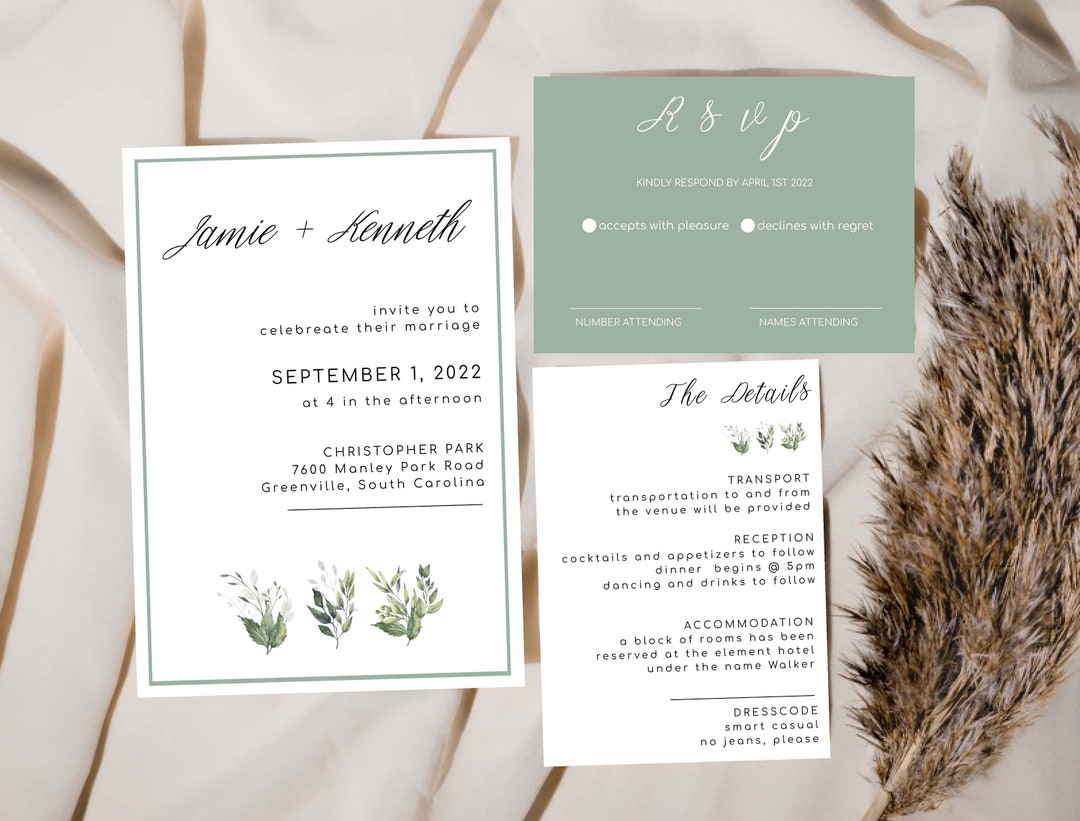 Addie Natural Modern Wedding Invitation, Custom Invitation Suite ...