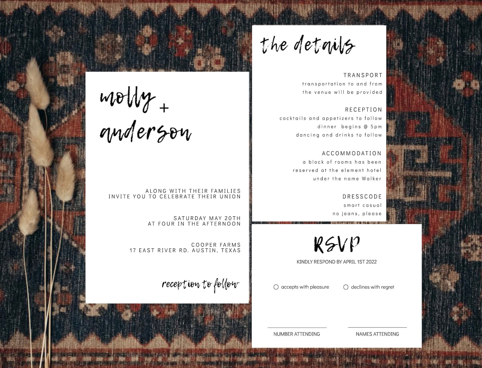Emma Modern Script Wedding Invitation Suite, Invitation Template ...