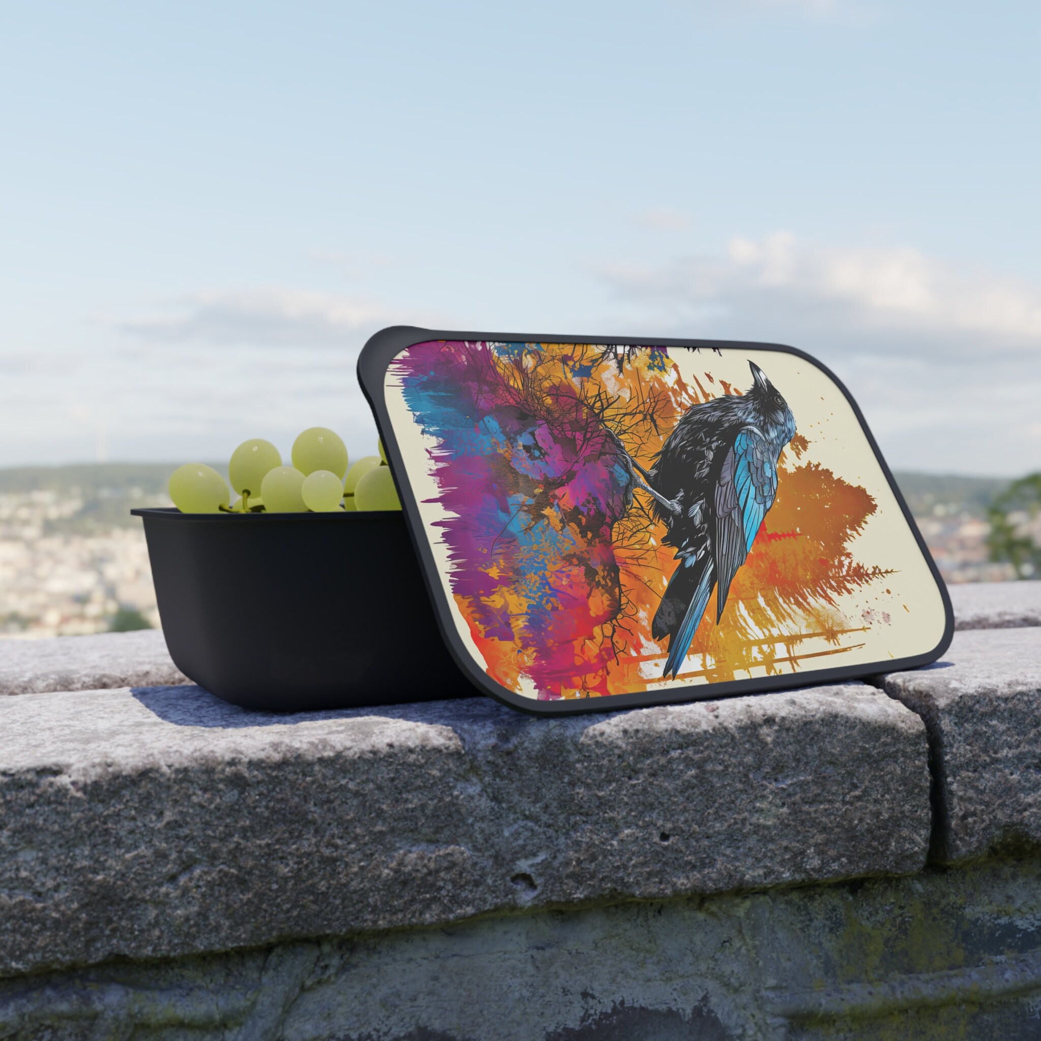 Raven in a Colorful Forest PLA Bento Box With Band and Utensils - Etsy