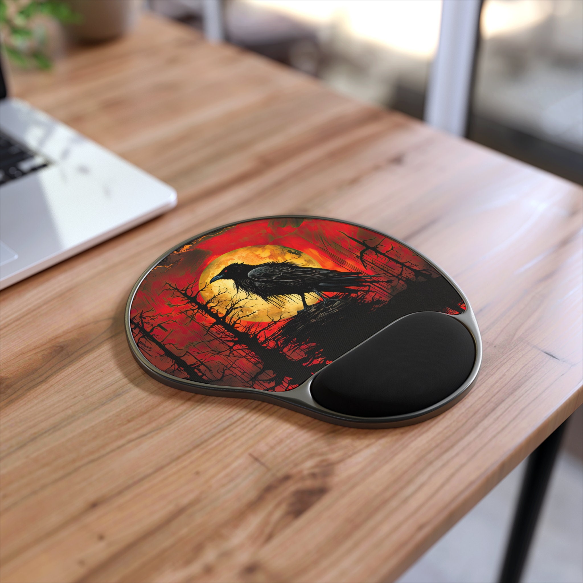 Raven Full Moon Red Sky Fantasy Art Mouse Pad With Wrist Rest sold by ...