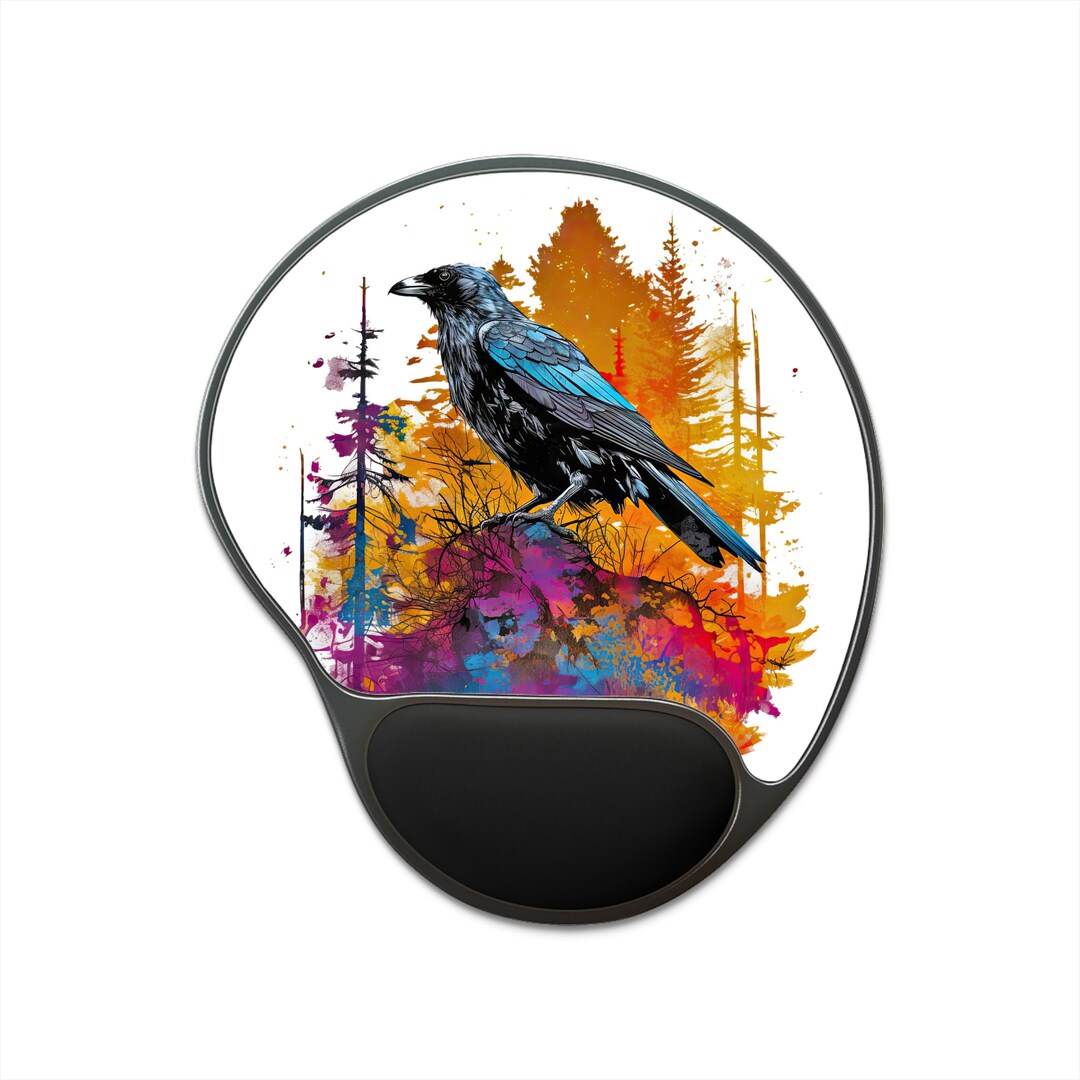 Raven in a Colorful Forest Mouse Pad With Wrist Rest - Etsy