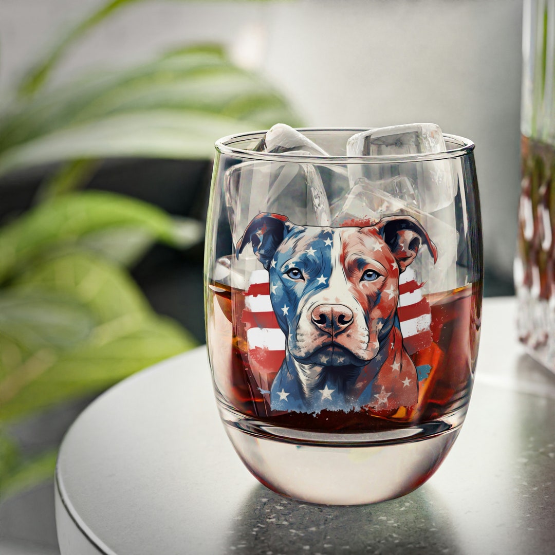 Patriotic Pup Red White and Blue Pit Bull Whiskey Glass -- 4th of July ...