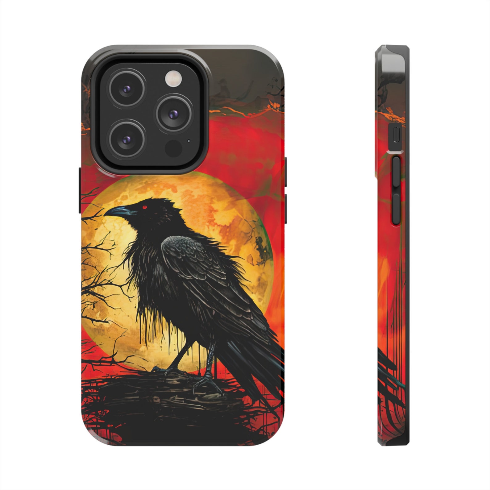 Raven Full Moon Red Sky Fantasy Art Tough Phone Cases for iPhone 14 ...