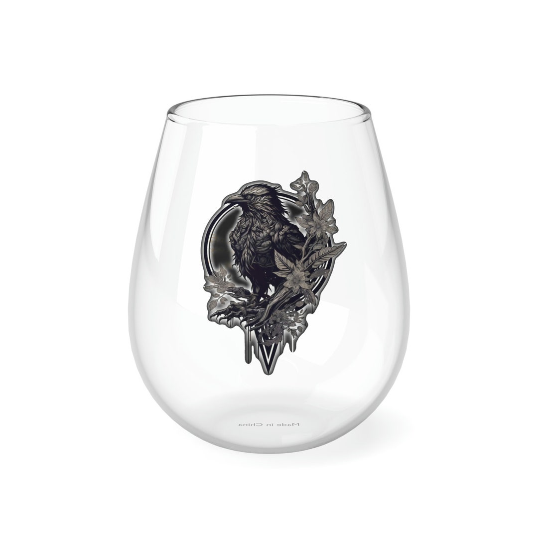 Gothic Raven in Black and White Stemless Wine Glass, 11.75oz - Etsy