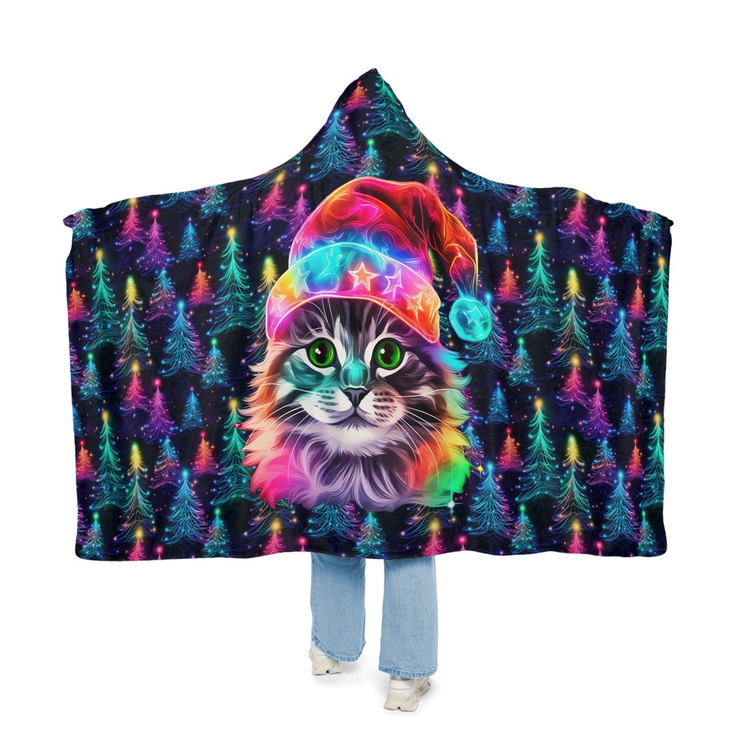 Cute Colorful Cat in a Santa Hat Christmas Snuggle Blanket - Etsy