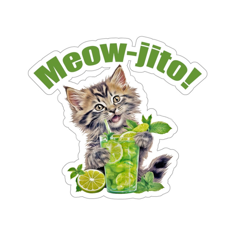 Meow-jito Cute Mojito Drinking Cat Sticker - Etsy